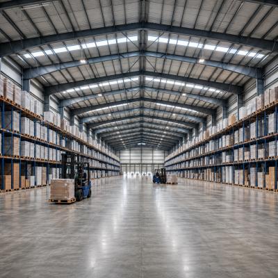 China Column-Free Interior Prefabricated Steel Warehouse Wide Clear Span Storage Building for sale