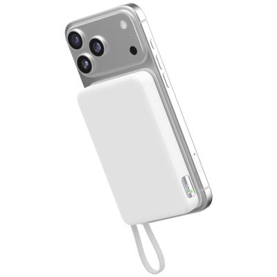 China Fashionable 10000mAh 3-In-1 Magnetic Wireless Power Bank With Built In Typ-C Cable Portable Charger, Supports Apple Watch TWS Charging for sale