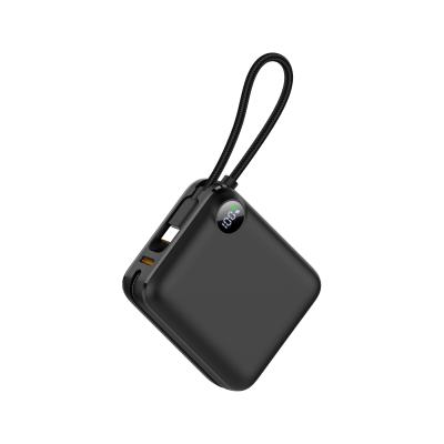 China 10000mAh Compact Portable Power Bank Fast Charge With Two Built‑in Bidirectional Type‑C Cables, Extra Type‑C Port LED Digital Display Fashion Mini External Battery Pack for sale
