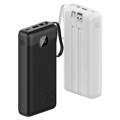 China Portable 20000mAh External Battery Pack, 3 Pre‑Built Charging Cables(Type‑C/Lightning/USB), Fast Charge Powerbank with Type‑C Input Output & USB‑A Port, LCD Power Percentage Display for sale