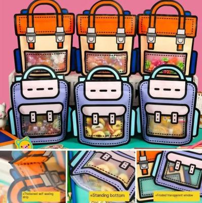 China Customizable and Fun Transparent Cartoon Reusable Backpack Shaped Zipper Plastic Gift Bag for sale
