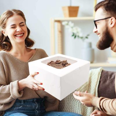 China White Paper Bakery Box with Window Square Cardboard Disposable Cake Box for sale