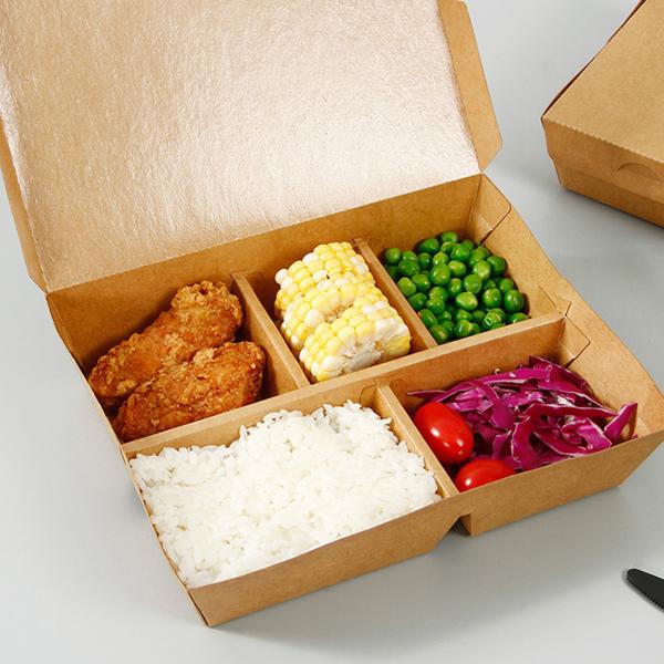 Quality Disposable 5 Squares Wood Pulp Paper Lunch Box for Eco-friendly Fast Food for sale