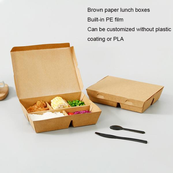 Quality Disposable 5 Squares Wood Pulp Paper Lunch Box for Eco-friendly Fast Food for sale