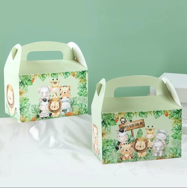 Quality Custom Animal Print Handle Paper Box for Kids' Jungle Theme Birthday and Baby for sale