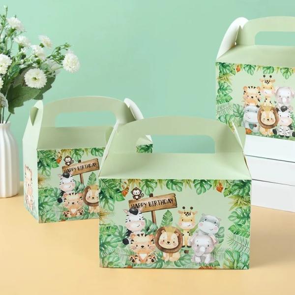Quality Custom Animal Print Handle Paper Box for Kids' Jungle Theme Birthday and Baby for sale