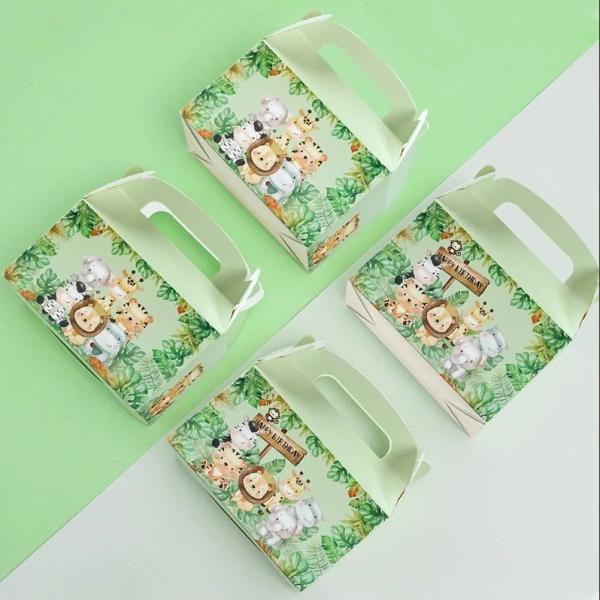 Quality Custom Animal Print Handle Paper Box for Kids' Jungle Theme Birthday and Baby for sale