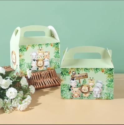 China Custom Animal Print Handle Paper Box for Kids' Jungle Theme Birthday and Baby Shower for sale