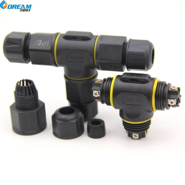 Quality 3P Female Copper T Connector UL ROHS IP68 Waterproof for LED Current PVC for sale