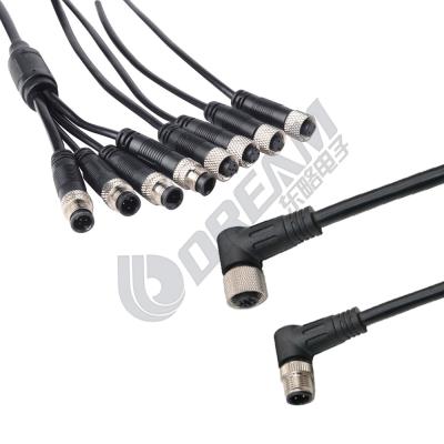 China IP67 M12 Connector 4 Pin Wiring A Code Shiled Right Angle Female Plug Screw-Joint Unshielded Waterproof for sale