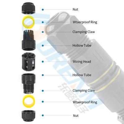 China M16 Plastic IP68 Waterproof Cable Connector T Type Quick Splice 2pin Black Nylon PA66 Wire Connectors For Outdoor for sale