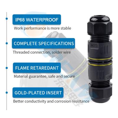 China M16 Plastic IP68 Waterproof Cable Connector T Type Quick Splice 2pin Black Nylon PA66 Wire Connectors For Outdoor for sale