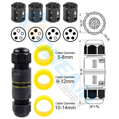 China M16 Plastic IP68 Waterproof Cable Connector T Type Quick Splice 2pin Black Nylon PA66 Wire Connectors For Outdoor for sale