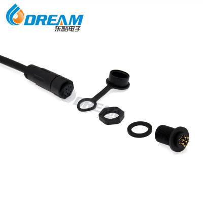 China OEM Waterproof IP67 Lock Connector 2 3 4 5 6 Pin M12 Electric Male Female Solar LED Light Lamp Power Cord Extension Cable for sale