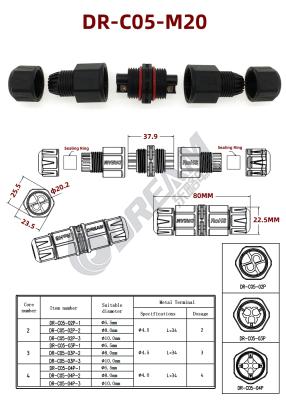 China CONECTOR DE PARAFUSO DREAM START Venda Quente Plástico Exterior Led Ip68 Conector Circular Elétrico à Prova D'água 2/3/4/5/6 Pinos I à venda