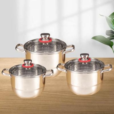 China Direct Selling 201 Stainless Steel Soup Pot Cookware Set Big Steamer Cooking Pot Set With Spacers for sale