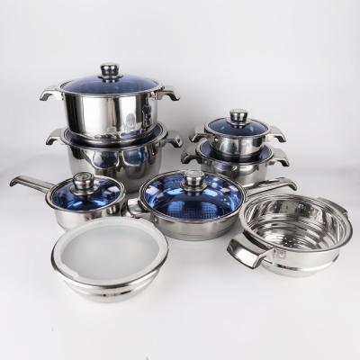 OEM/ODM Different Piece Non Stick Cookware Set Custom Pots And Pans Wholesale 15pcs Stainless Steel Cooking Pot Set