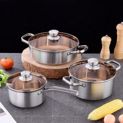 China Factory Direct Kitchen Cooking Food Stainless Steel 3 PCS Cooking Pots And Pans Cookware Sets for sale
