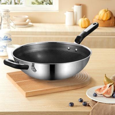 China Hot Selling Kitchen 304 Stainless Steel Fry Pan Induction Bottom Honeycomb Non Stick Cooking Pan with Bakelite Handle for sale