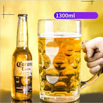 China 1.3L Lead free  Glass Beer Mugs Beer stein with Handle for  KTV for sale