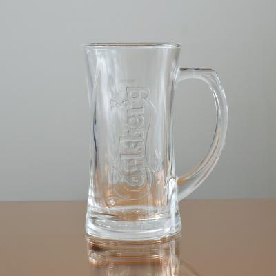 China Wholesale Glassware 260ml Beer Glass Mug Dimple Beer Mug with Handle for Beer Tea Drinking for sale