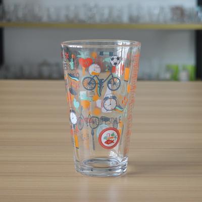 China 16oz Beer Glass Custom Decal Logo Beer Glass Mugs drinking glasses for sale