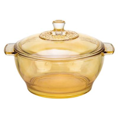 China 1L Round Instant Noodle Soup Salad Casserole Brown Amber Glass Bowl Set with Lid and Double Ear Haalad Bowl Pot with Lid for sale
