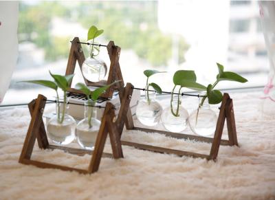 China Planters Arrangement Glas En Hout Vaas Planter, Flowering Pots Hydroponic Plant Vases Glass Vase Planter for sale