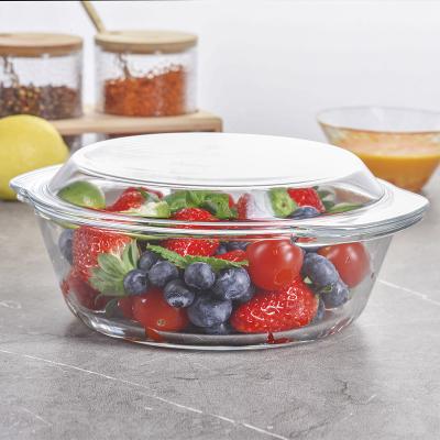 China Large Capacity Microwave Bakeware Roasted transparent Crystal Glass Binaural Soup Salad Bowl Pot with Lid for sale