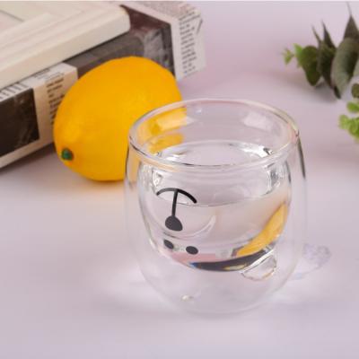 China High Quality Borosilicate Handmade Double Wall Glass Bear Shape Cup Coffee Mug for sale