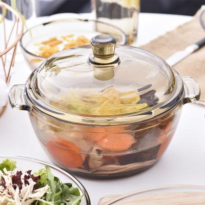China amber color good quality glass kitchen cookware casserole with handle/ Natural amber color casserole dish pan for sale
