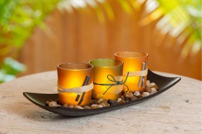 China 3 Piece Glass Tabletop Tealight Holder Set with LED light Candle Included for sale