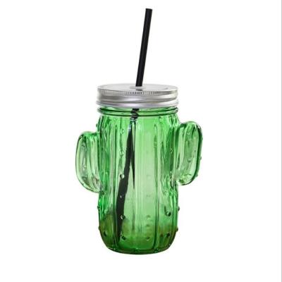 China Screw Top Glass Jars For Party Decorations Cactus Shape party decorations  empty glass mason jar with handle for sale