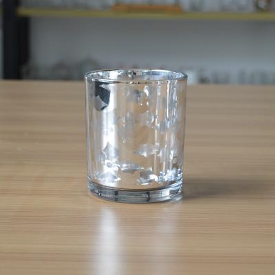 China Silver laser irregular unique pattern custom glass candle jar for tealight /votive/wax for sale