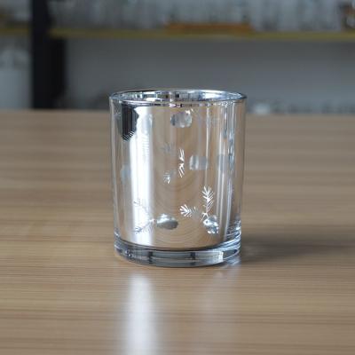 China Silver laser pine cone  unique pattern custom glass candle jar for tealight /votive/wax for sale
