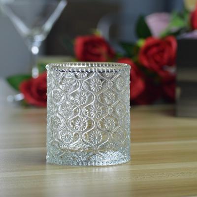 China Unique  design retro embossed glass jar for candle for home/party/wedding use for sale