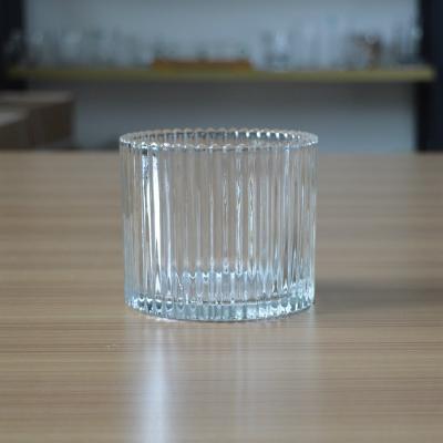 China Ribbed shape Glass Candle Holders Jar Home Decorations for Living Room for sale