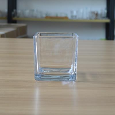 China wholesale 3.9inch Square shape  glass vase for decor spraying vase electroplate glass vase for sale