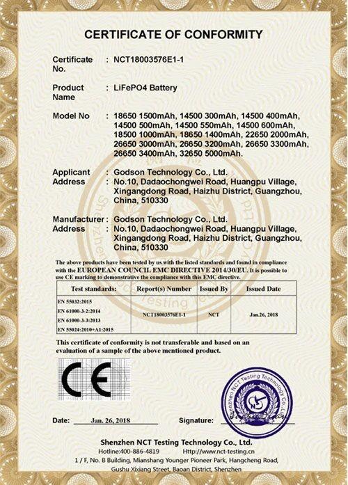 CE for LiFePO4 Battery - Godson Technology Co., Ltd