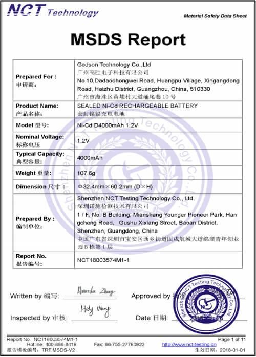 MSDS for Ni-Cd Battery - Godson Technology Co., Ltd