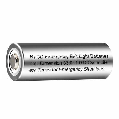 China NI-CD Emergency Exit Light Batteries Cell Dimension 33 0 -1.0 D Cycle Life ≥500 Times for Emergency Situations for sale