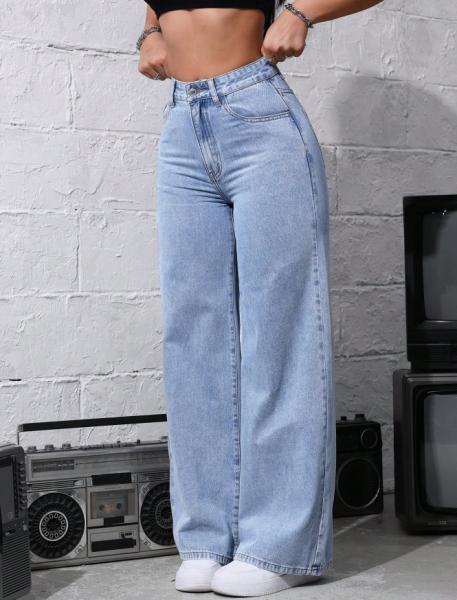 Quality Light medium blue casual wide-leg jeans for sale