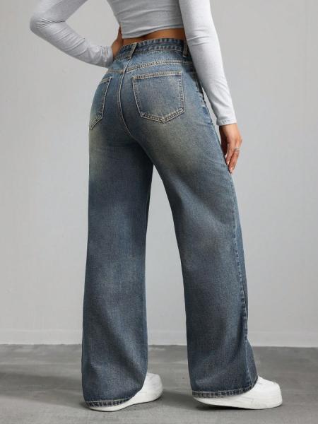Quality Prussian blue high-waisted straight-leg jeans for women for sale