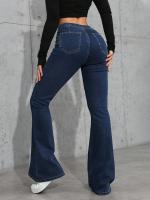 China Dark blue stretch flared jeans for sale