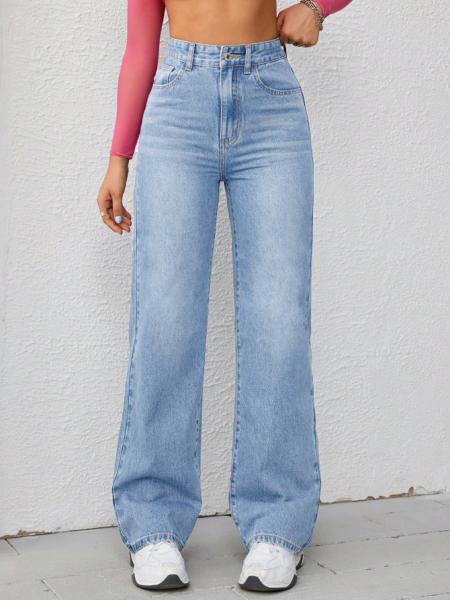 Quality Light blue high-waisted straight-leg jeans for women for sale