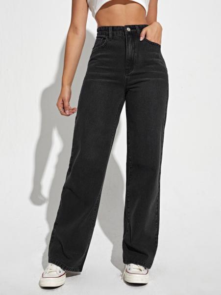 Quality Black gray high-waisted straight-leg jeans for women for sale