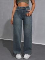 Quality Dirty blue high-waisted straight-leg jeans for women for sale