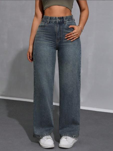Quality Dirty blue high-waisted straight-leg jeans for women for sale