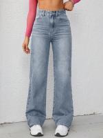 Quality Retro light blue high-waisted straight-leg jeans for women for sale