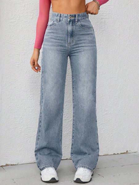 Quality Retro light blue high-waisted straight-leg jeans for women for sale